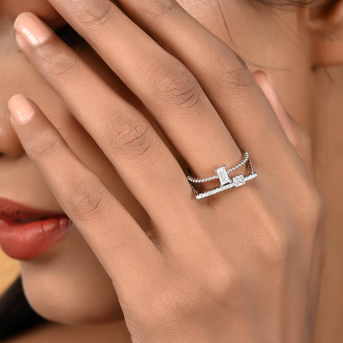 SILVER DIAMOND WISHBONE RING – For Ya